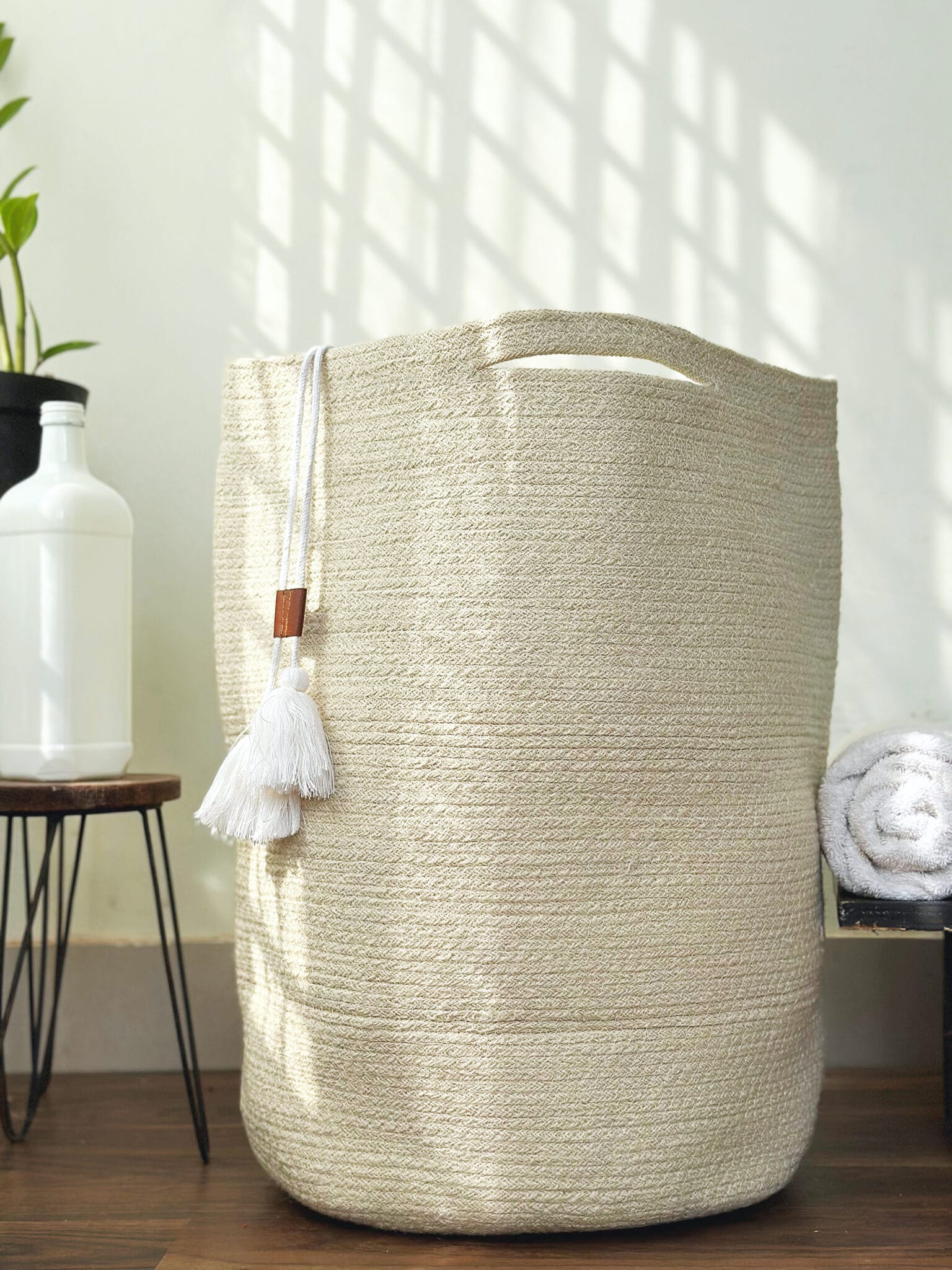 Woven Jute Laundry Basket (with inner lining) - BOHO Bangladesh Store